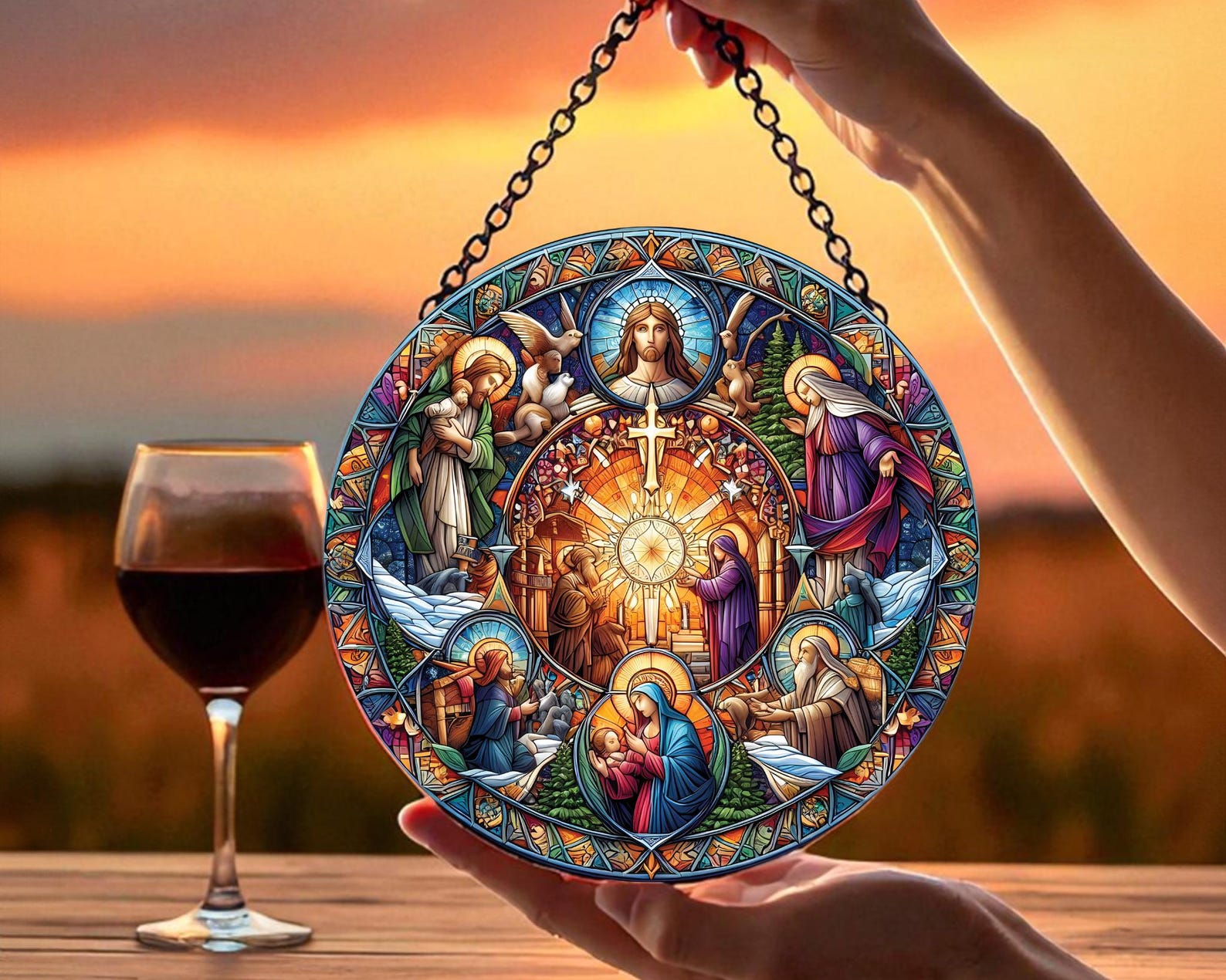 Nativity Scene Suncatcher, Family Christmas Ornament, Religious Window ...