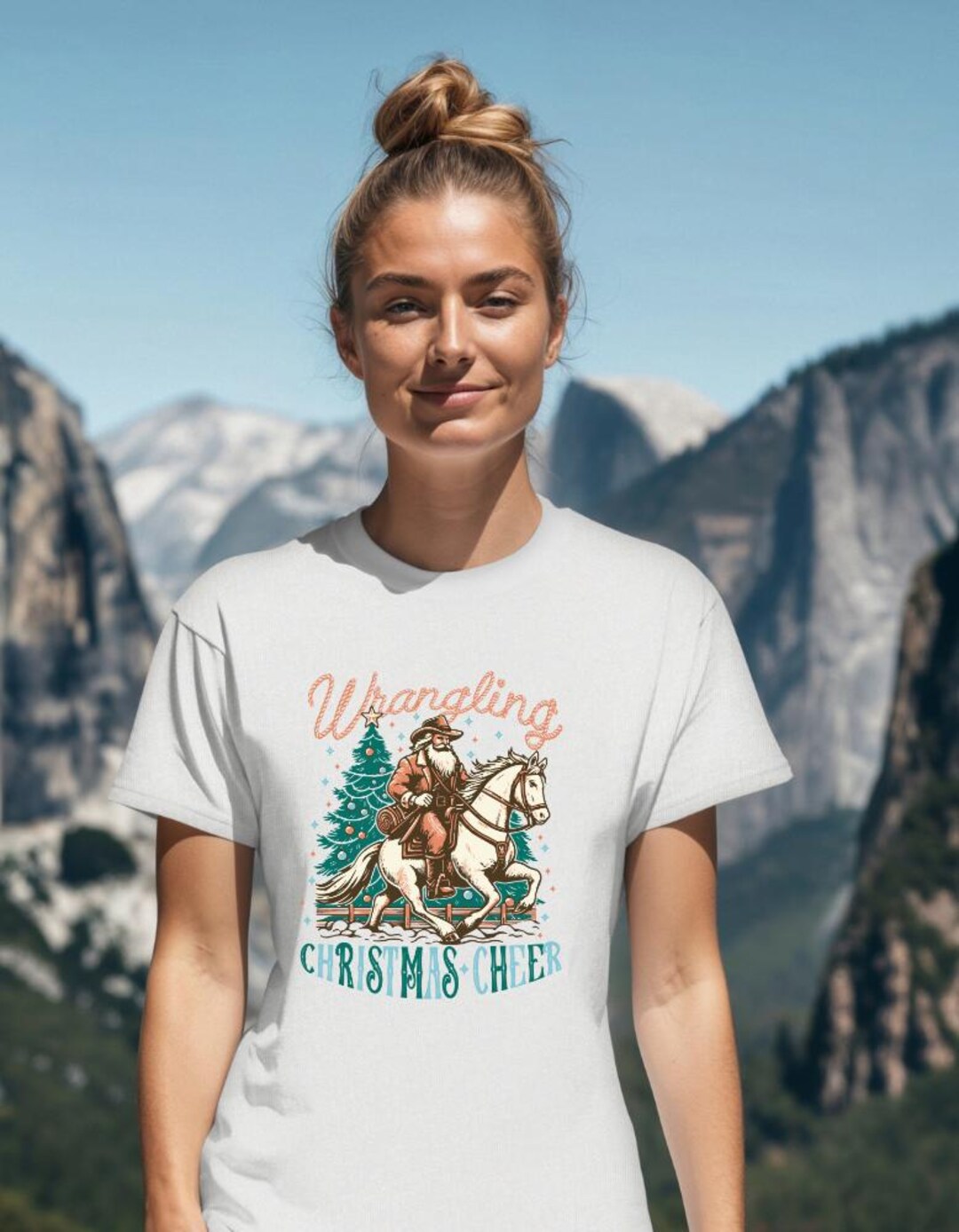 Wrangling Christmas Cheer T-shirt, Cowboy Santa Shirts, Western ...