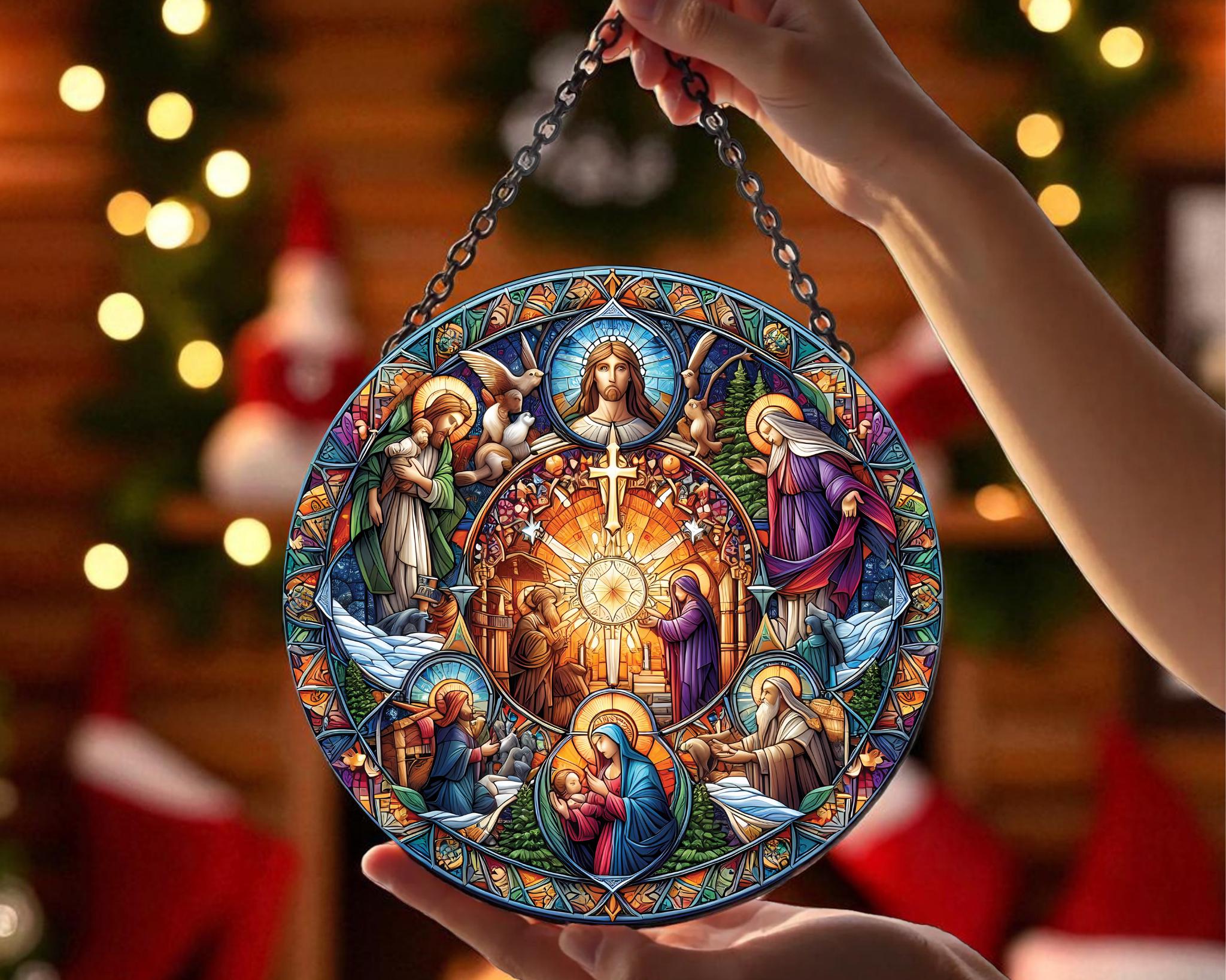 Nativity Scene Suncatcher, Family Christmas Ornament, Religious Window ...