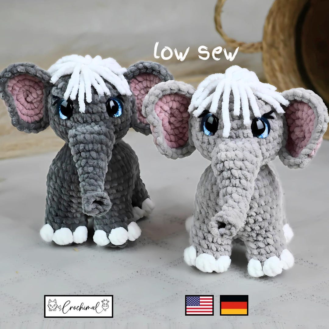 Baby Elephant Crochet Pattern English and German, Crochet Pattern ...