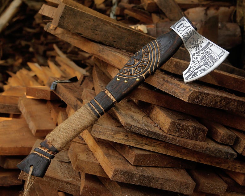 Personalized Viking Axe, Engraved Ash Wood Handle, Medieval Decorative ...