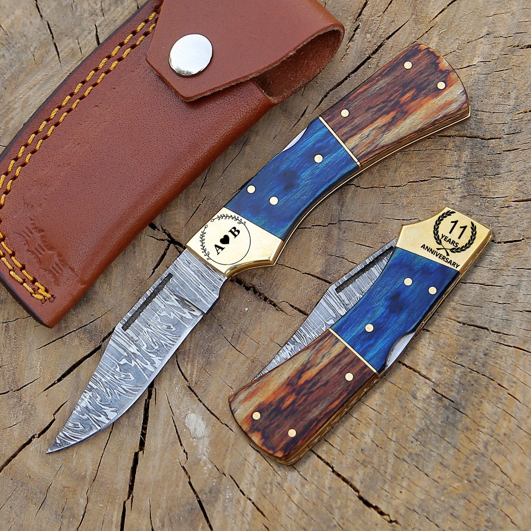 Handmade Damascus Steel Personalized Pocket Knife Groomsman Gift ...