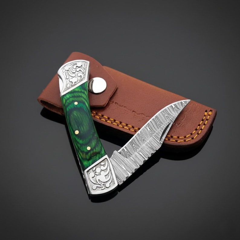 Engraved Damascus Steel Pocket Knife, Groomsman Gift Folding Knife, 10 ...