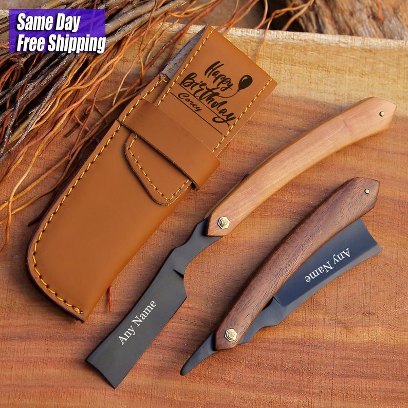 Handmade Damascus Straight Razor: Rosewood/olivewood Handle, Barber ...