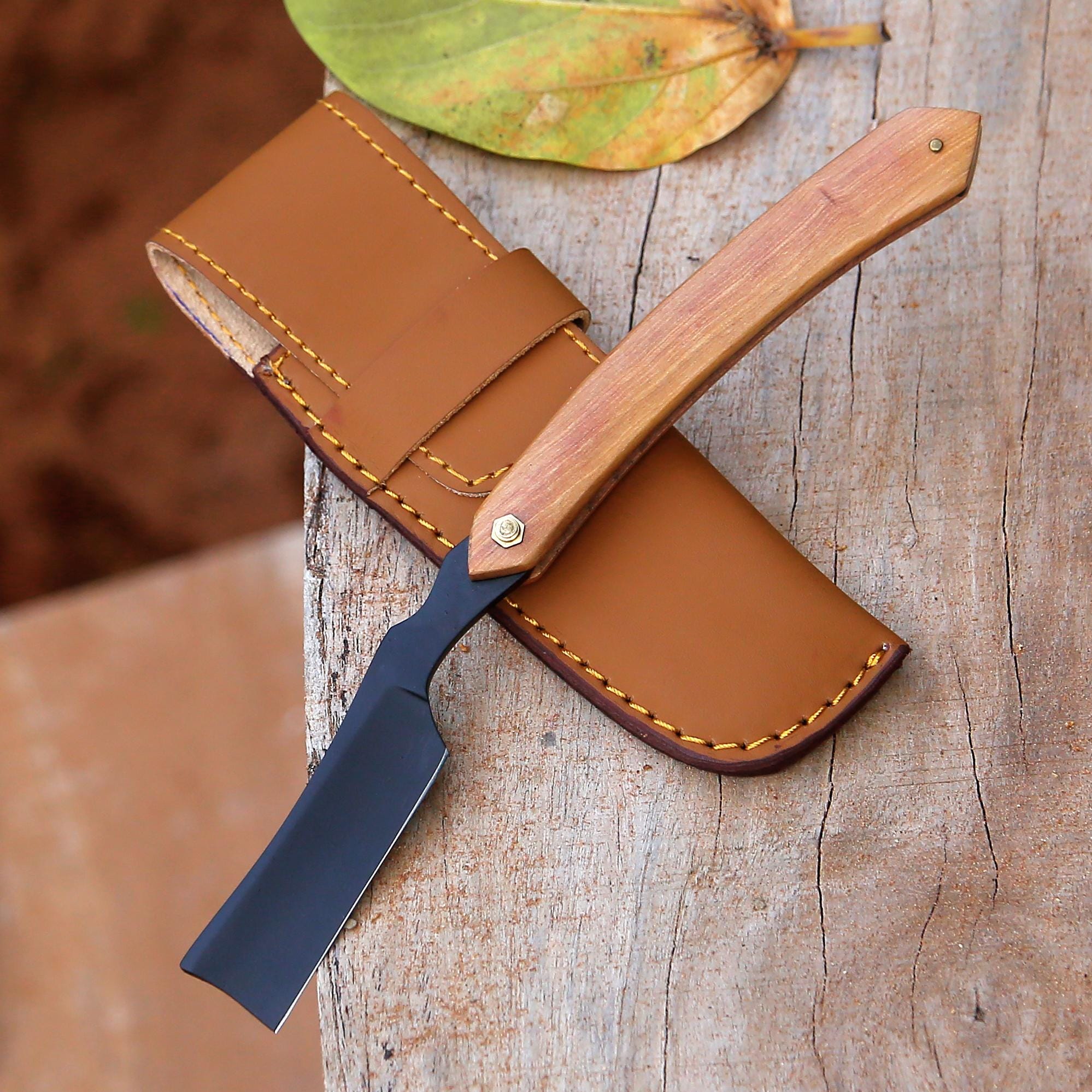 Handmade Damascus Straight Razor: Rosewood/olivewood Handle, Barber ...