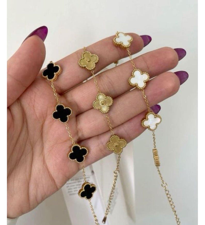 Leaf Clover, Clover Model Bracelet 3 Set Gold, White, Black Color ...