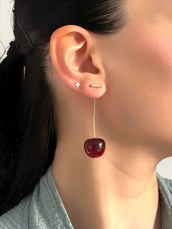 Cherry Drop Earrings Summer Fruit Jewelry Red Cherry Earrings Cute and Gift Etsy