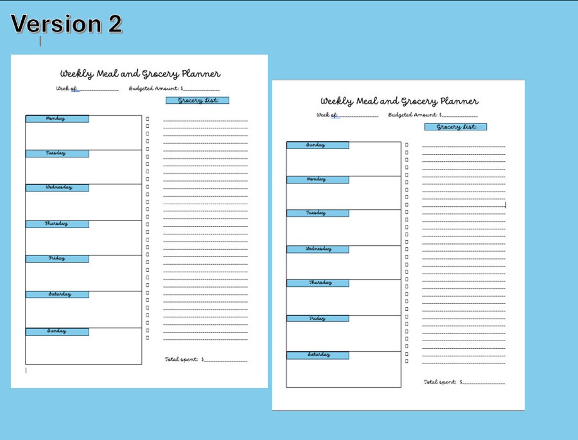 Printable Weekly Meal and Grocery Planner, Food Tracker, Meal Prep ...