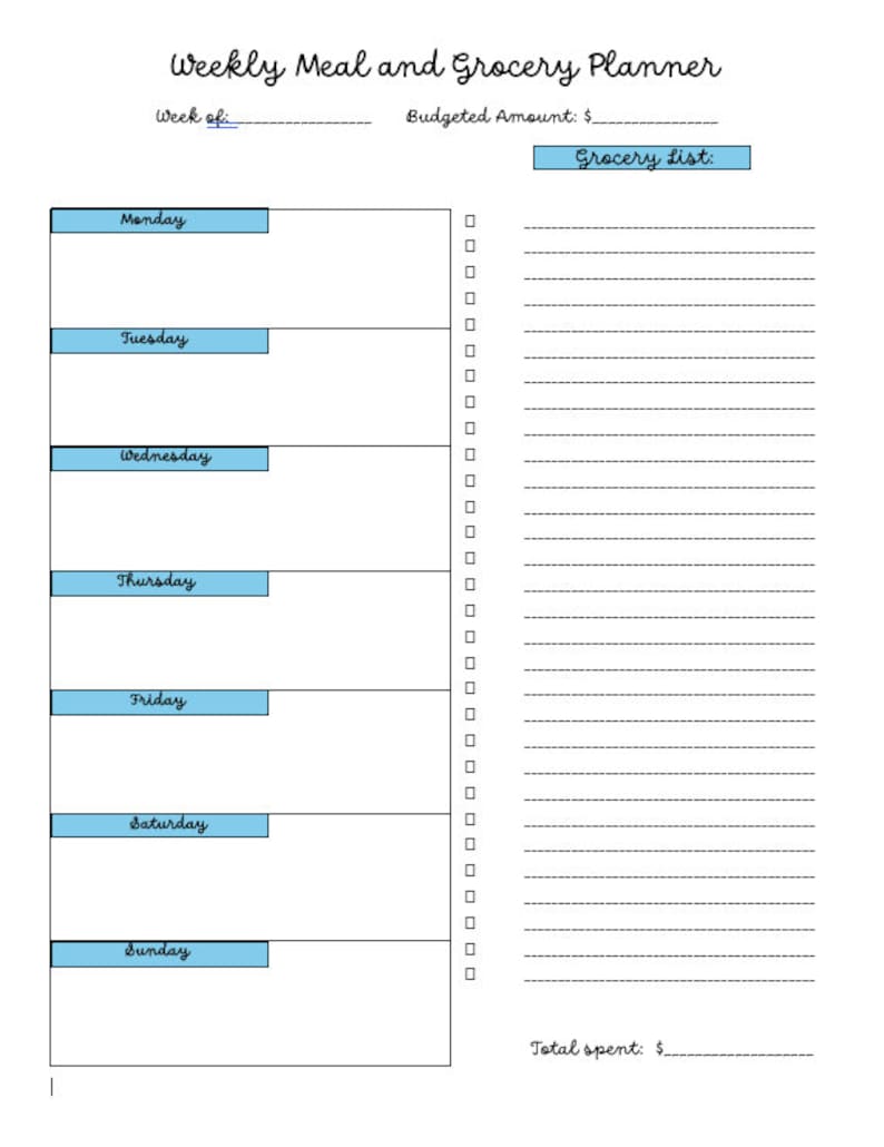Printable Weekly Meal and Grocery Planner, Food Tracker, Meal Prep ...