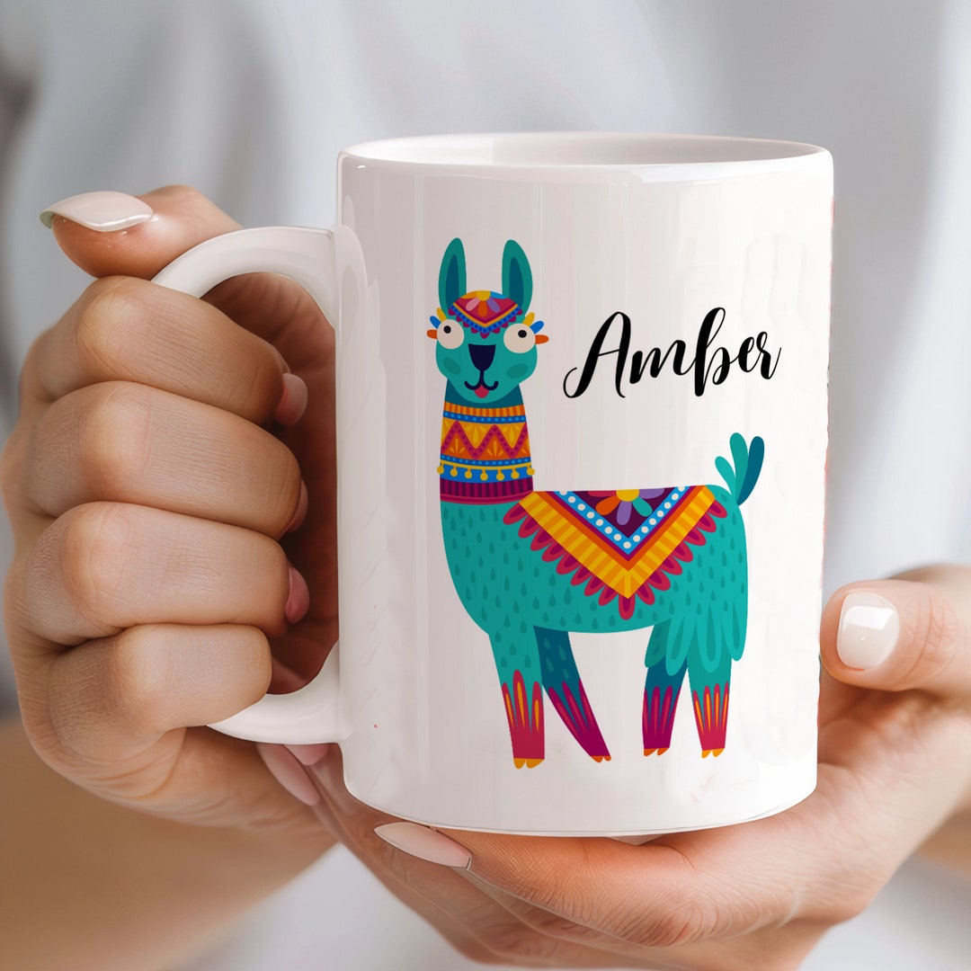 Cute Llama Customized Coffee Mug, Alpaca Custom Name Mug, Llama Gift ...