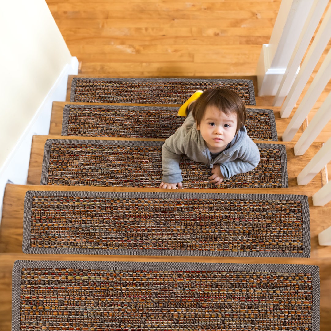 Anatolian Sisal Stair Treads Carpet, Boho Border Stair Runner Rug ...