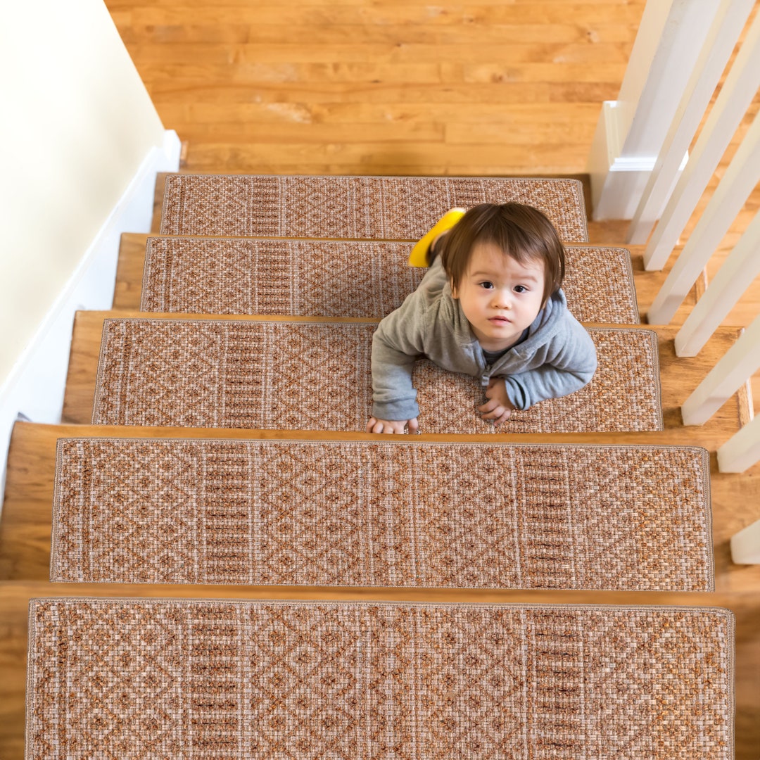 Nordic Jute Stair Treads Carpet, Geometric Stair Runner Rug, Thin Stair ...