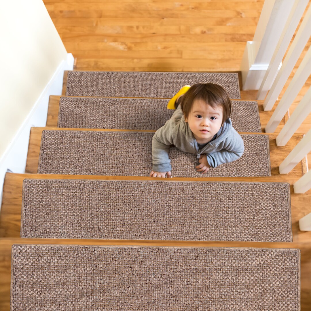 Natural Jute Stair Treads Carpet, Contemporary Stair Runner Rug, Thin ...