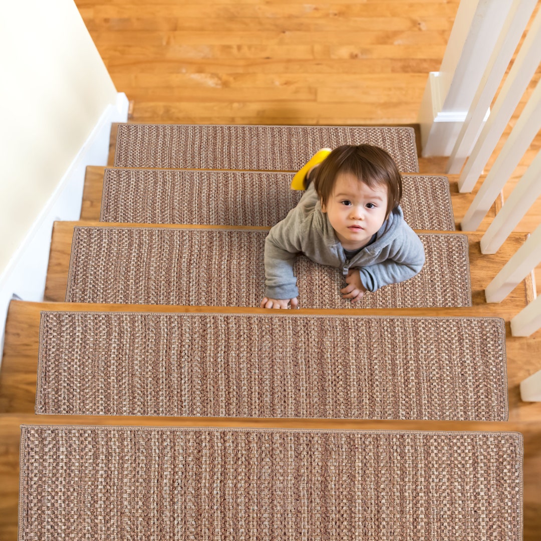 Solid Jute Stair Treads Carpet, Organic Stair Runner Rug, Thin Stair ...