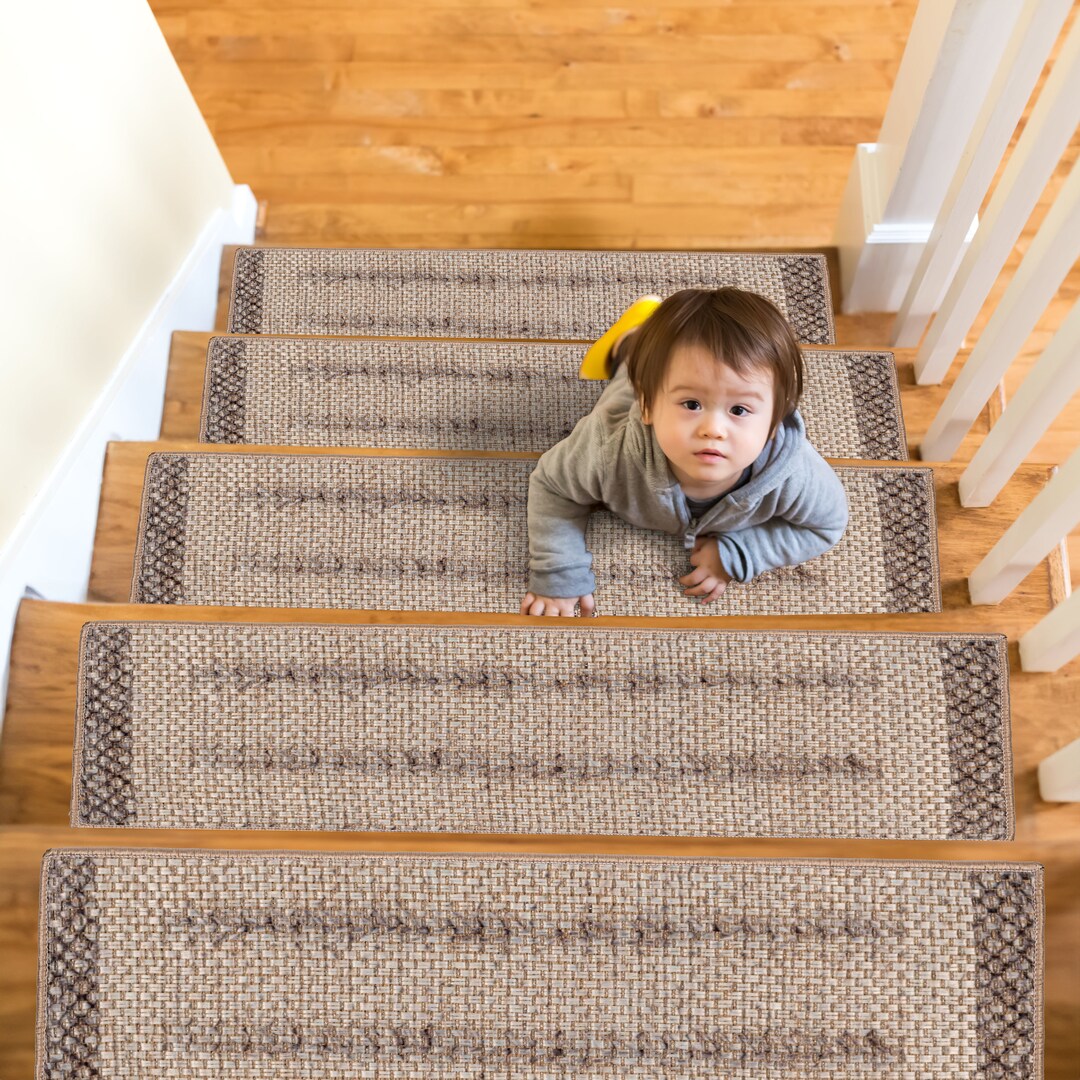 Straight Line Jute Stair Treads Carpet, Border Stair Runner Rug, Thin ...