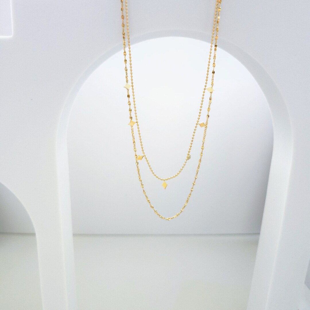 18k Gold Layered Dainty Necklace, Rhombus Station Necklace, Starry ...