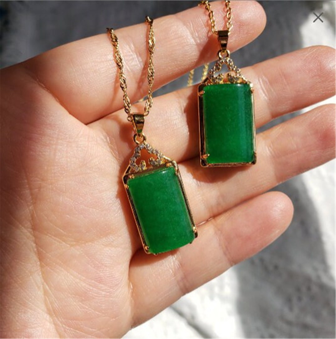 Real Green Jade Necklace, Protection Token Amulet Necklace, Womens ...