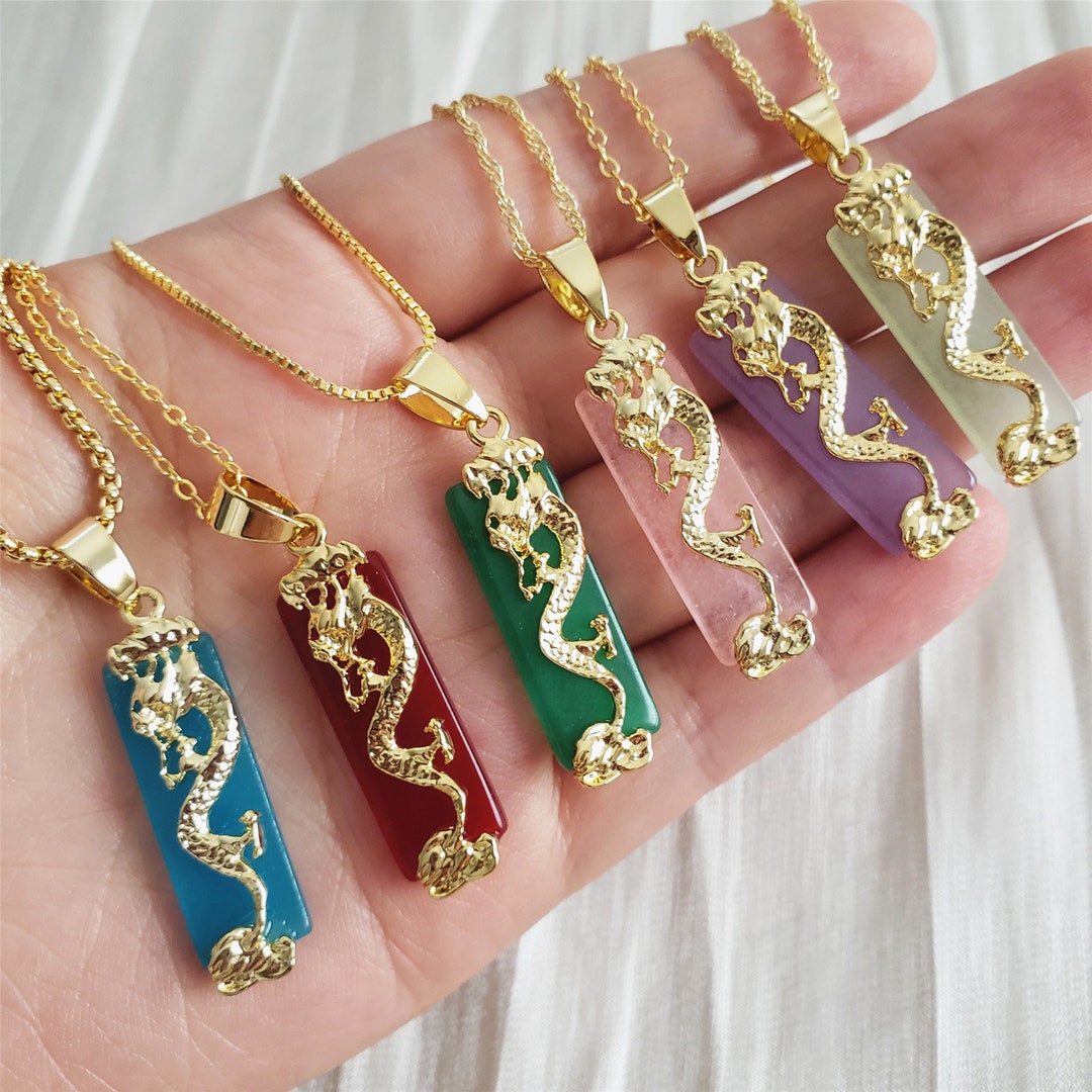 Jade Necklace, 18k Gold Necklace Jade Bar Necklace, Dragon Protection ...