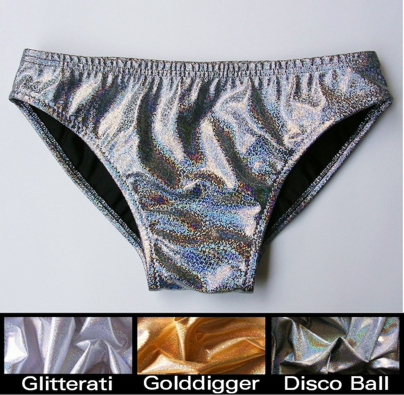 Mens Low Rise Swim Brief Swimsuit In Silver Gold And Disco Etsy