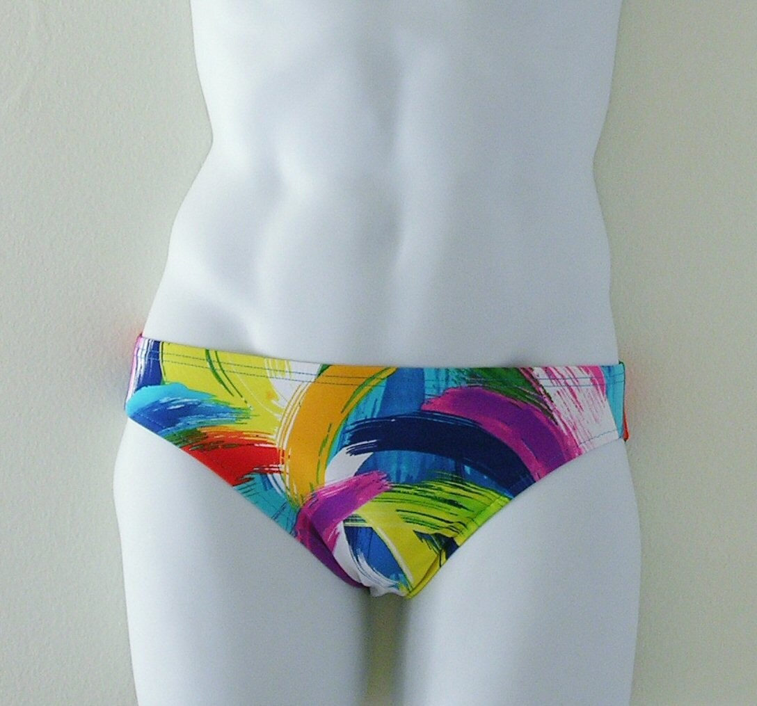 Mens Low Rise Swim Brief Swimsuit in Multicolored Brushstroke | Etsy