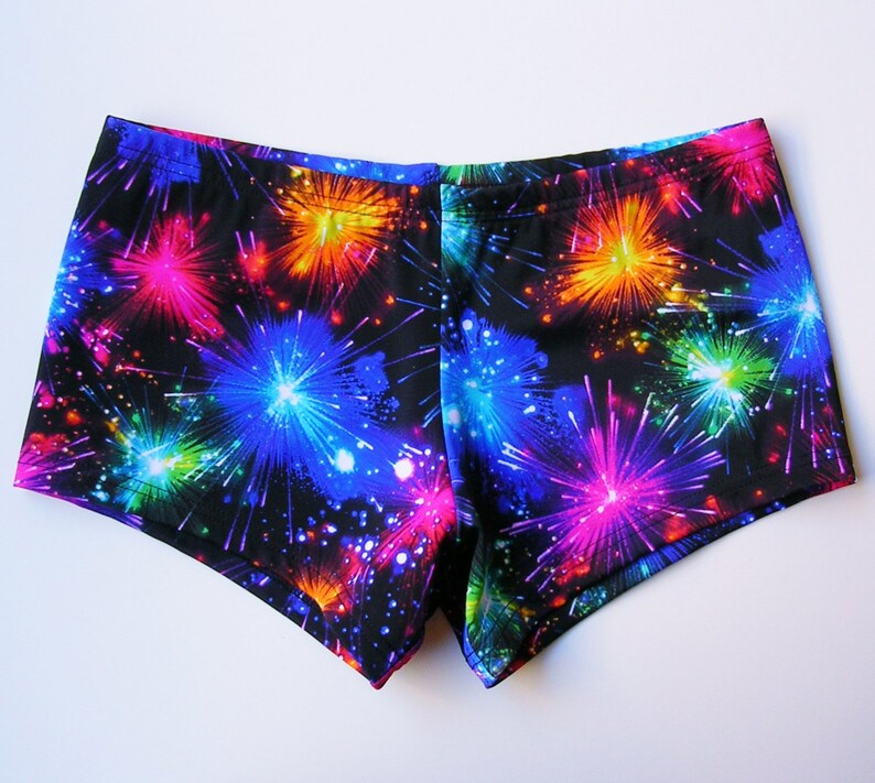Mens Low Rise Square Cut Swimsuit In Fireworks Print Etsy