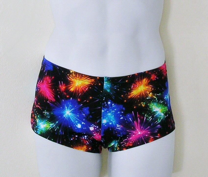 Mens Low Rise Square Cut Swimsuit in Fireworks Print | Etsy