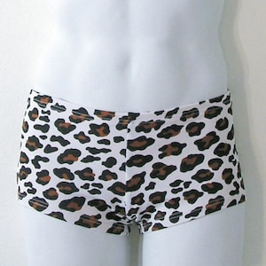 Mens Low Rise Square Cut Swimsuit in Black and White Leopard Print in S ...