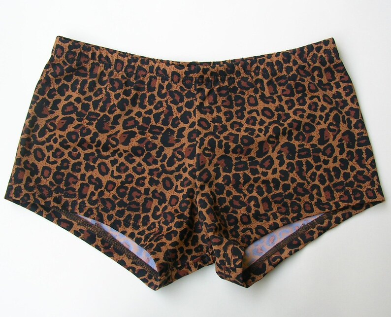 Mens Low Rise Square Cut Swimsuit In Brown Leopard Print Etsy