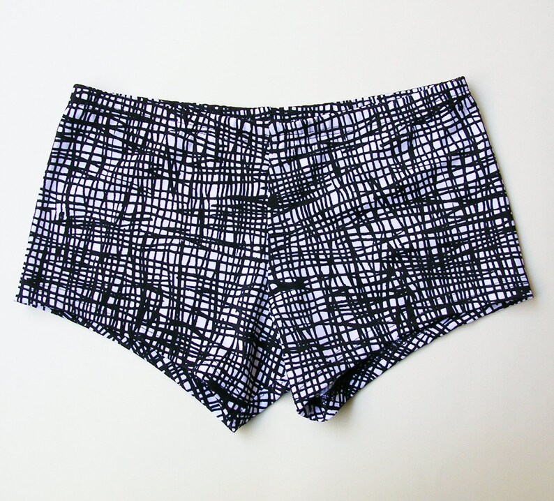 Mens Low Rise Square Cut Swimsuit In Black And White Scribbles Etsy