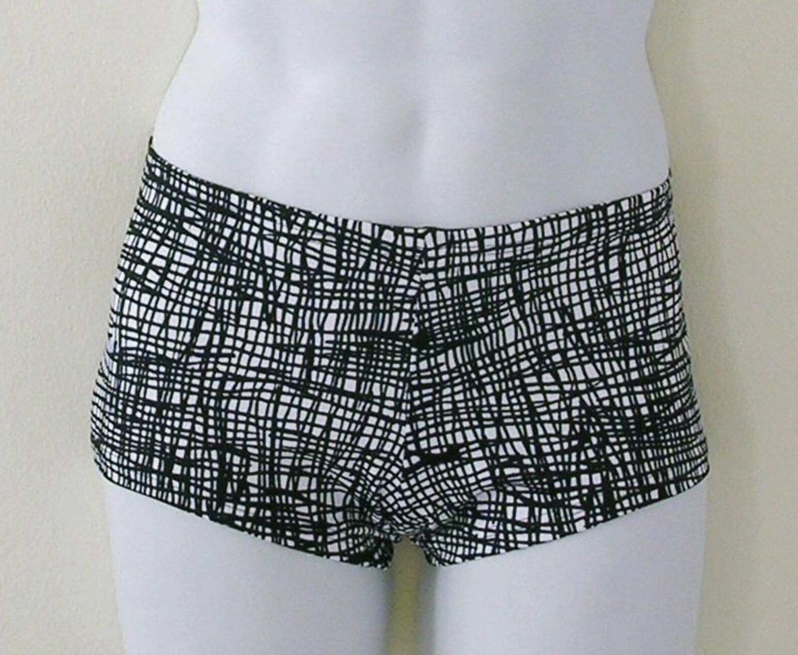 Mens Low Rise Square Cut Swimsuit In Black And White Scribbles Etsy