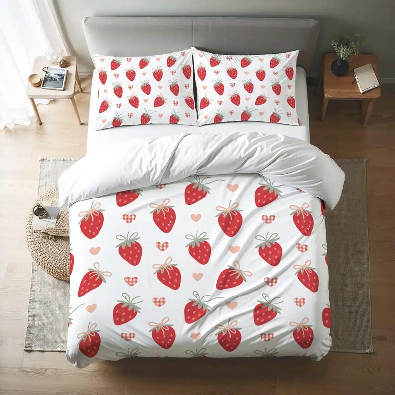 Coquette Chic Strawberry Bedding Set Girl Duvet Cover Pink Fruit Trend ...
