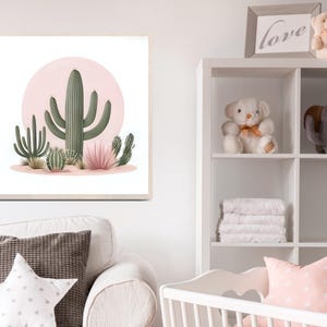 Set of 6 Desert Cactus Wall Art, Pink Sunset Nursery Decor, Printable ...