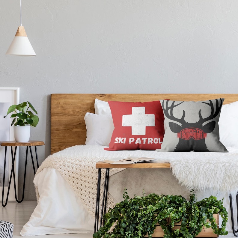 Ski Patrol Pillow - Red Cross Design, Cozy Winter Cabin Decor, Ski ...