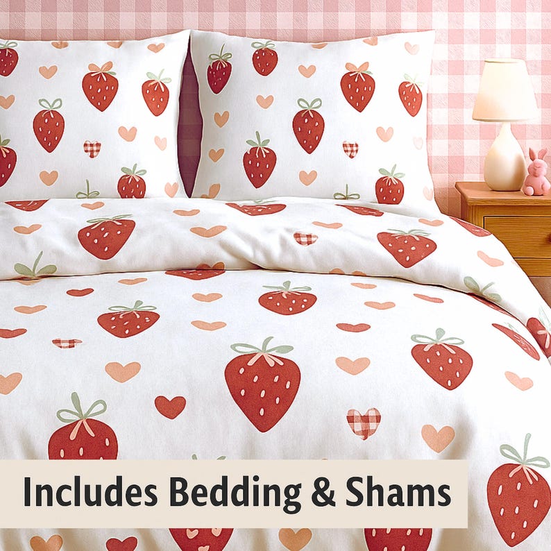 Coquette Chic Strawberry Bedding Set Girl Duvet Cover Pink Fruit Trend ...