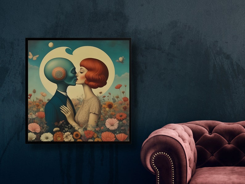 Surrealist Art Print, Digital Download, Couple Embrace With Nature ...