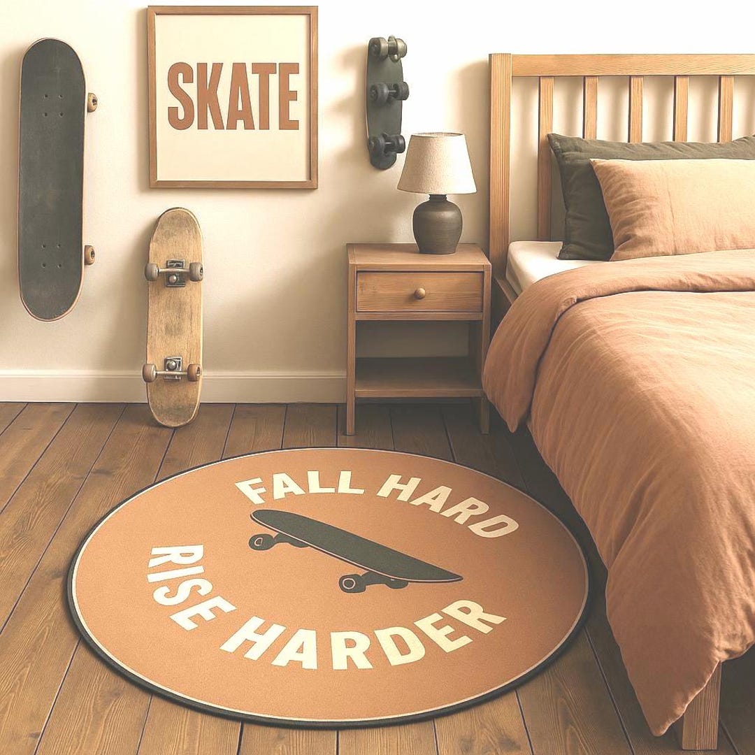 Skateboard Round Rug: Teen Boy Room Decor, Motivational Skater Carpet ...