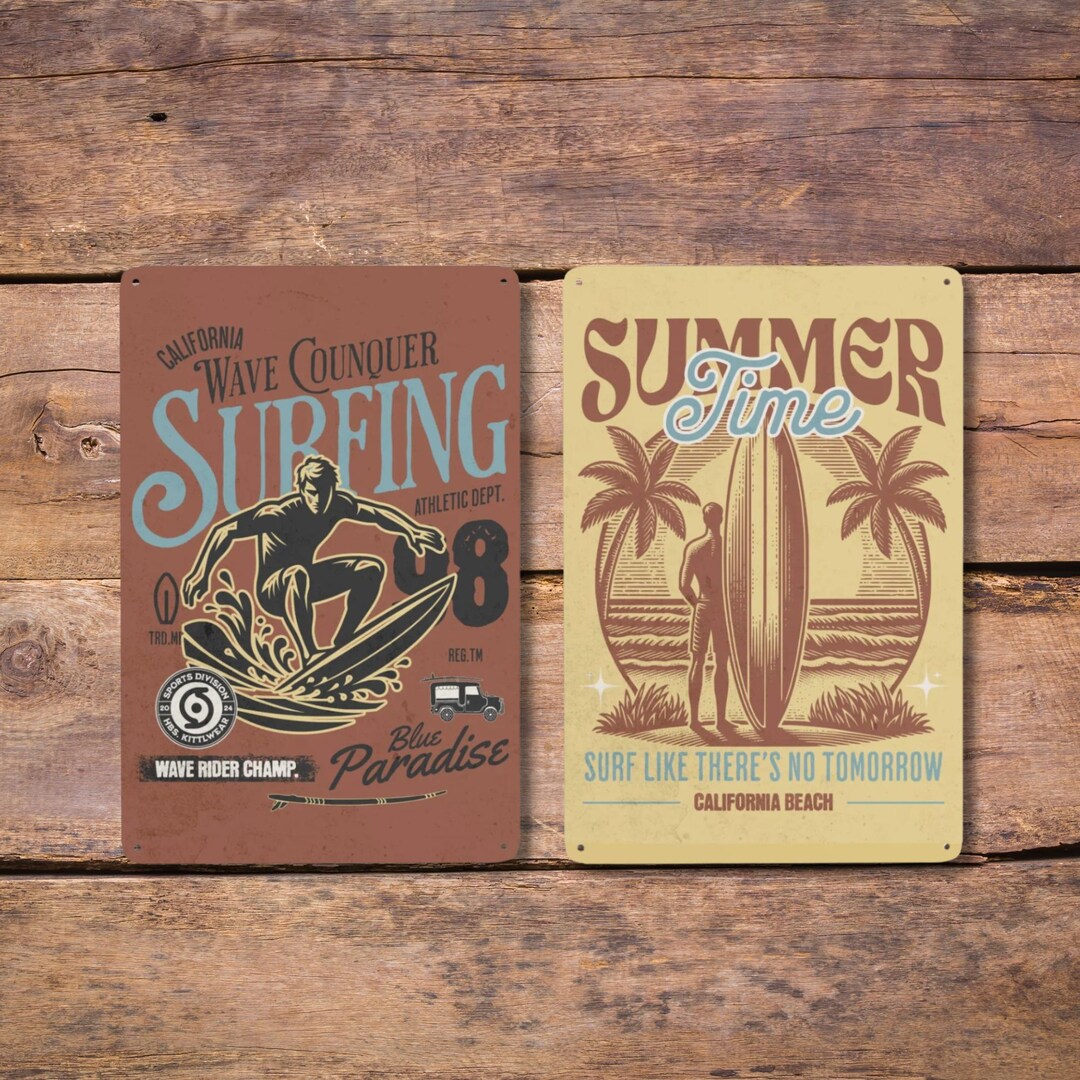 Summer Time Surf Tin Sign, Outdoor Beach House Decor, Vintage ...