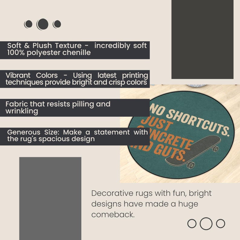 Skateboard Round Rug: Teen Boy Room Decor, Motivational Skater Carpet ...