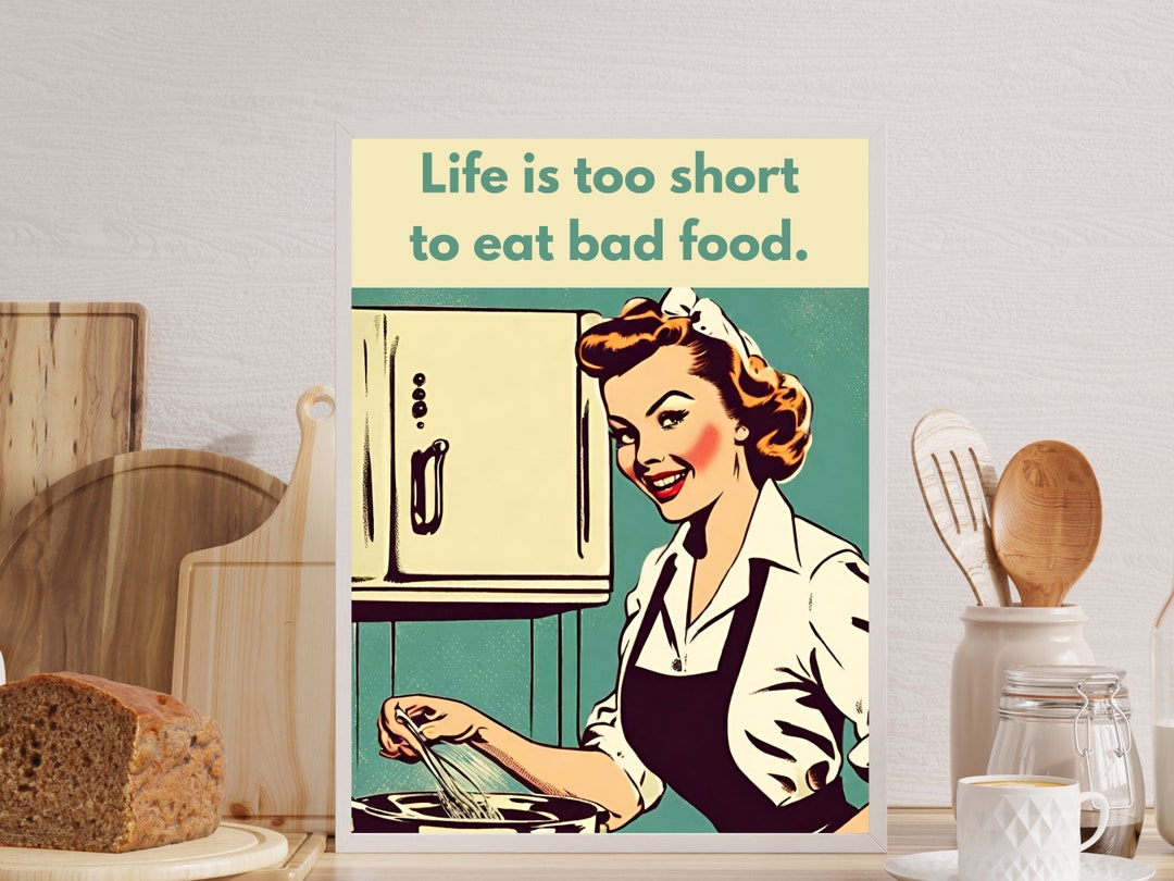 Vintage Cooking Wall Art, Retro Kitchen Quote Digital Print, Mid ...