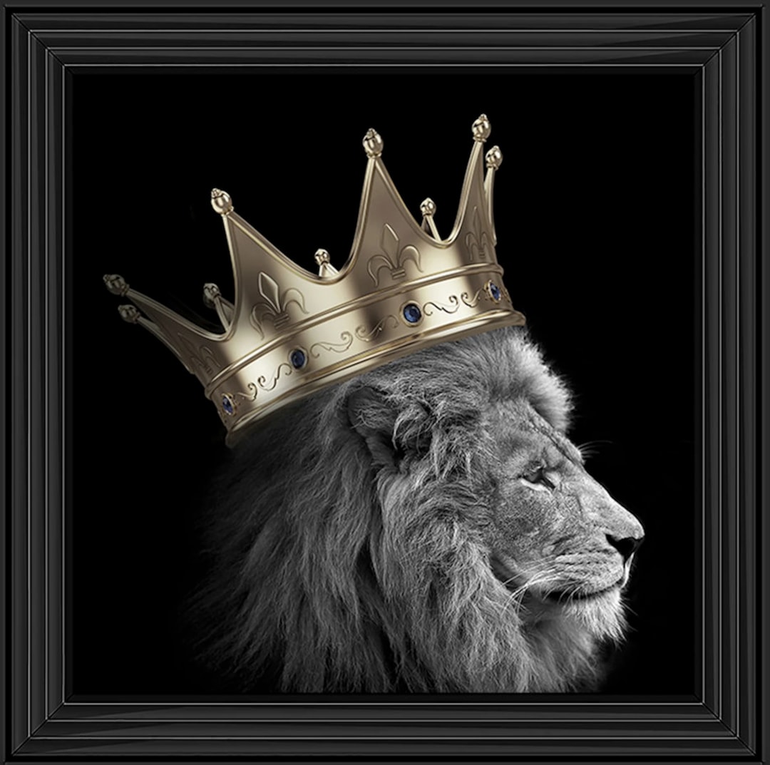 King Lion Gold Frame Black Lyon 55X55CM - Etsy