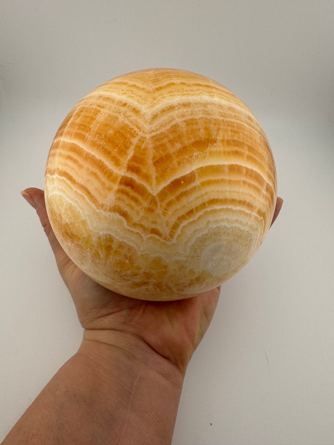 Yellow Honey Calcite Sphere GIANT 5.8 Pounds and 4.5 Inches of Banded ...