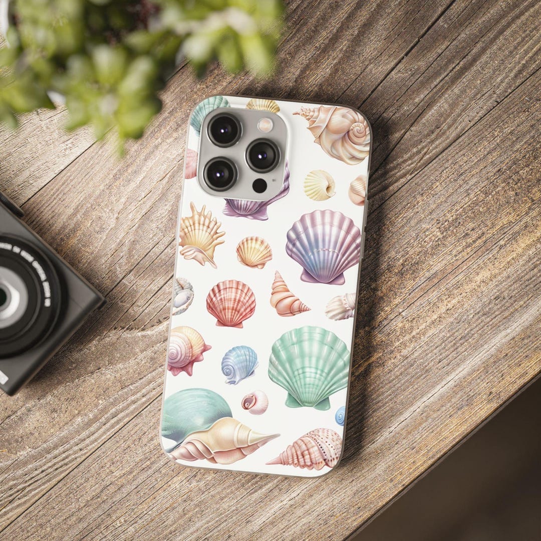 Sea Shell Print Flexi Cases for Phone, Cute Pastel Colour Design ...