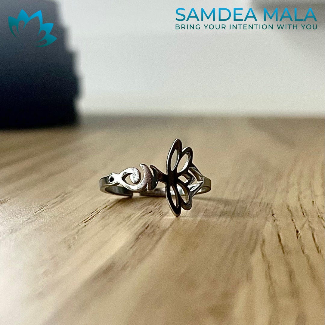 Unalome and Lotus Adjustable Ring – Stainless Steel Spiritual Jewelry ...