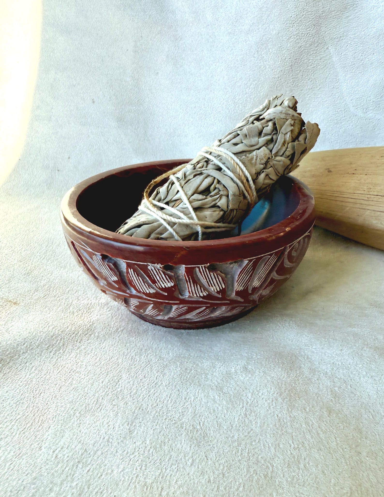 Hand Carved Soapstone Smudge Bowl – 4" Incense Burner & Sage Holder ...