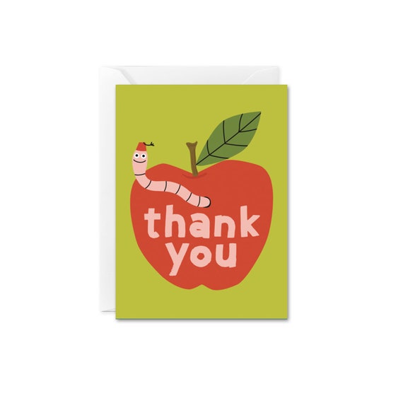 Thank You Teacher Apple Worm Cute Mini Card Gift Enclosure - Etsy