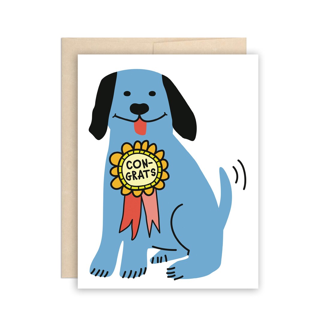 Big Blue Dog Congrats Greeting Card, Graduation, New Job, Everyday Card ...