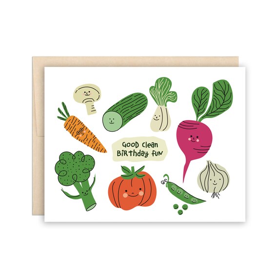 Cute Vegetable Birthday Card Funny Clean Eating Birthday - Etsy