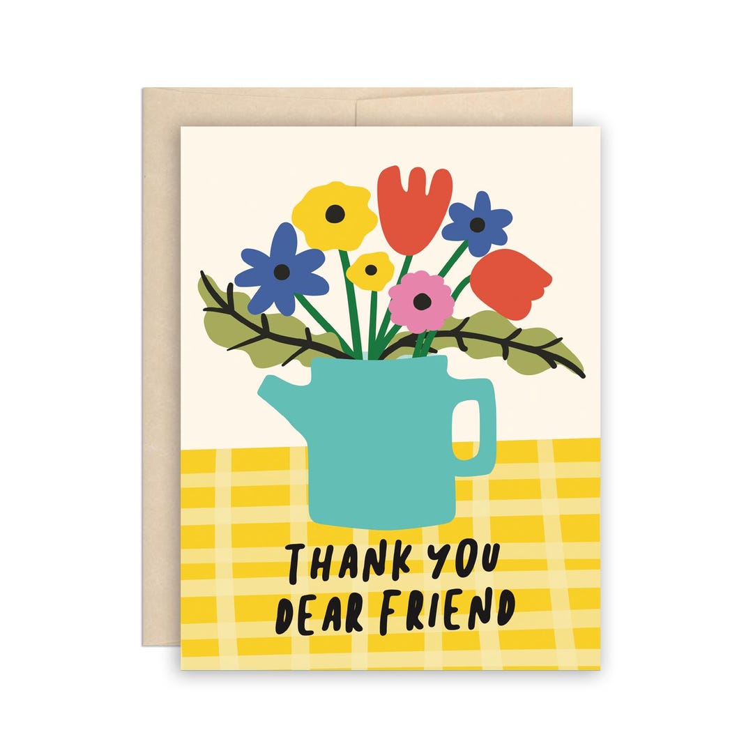 Teapot Flowers Thank You Dear Friend Greeting Card, Tea Pot Vase ...