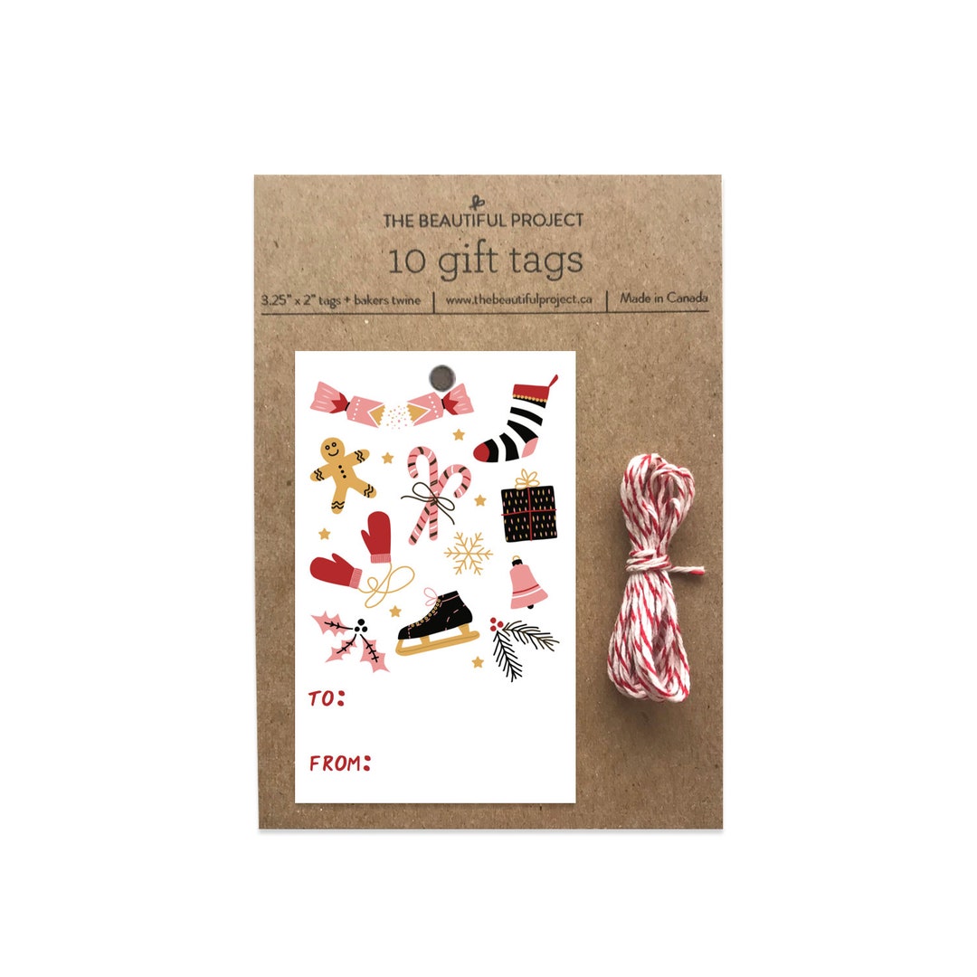 Christmas Winter Icons Gift Tag Set, Holiday New Year Gift Tag, Sweet ...