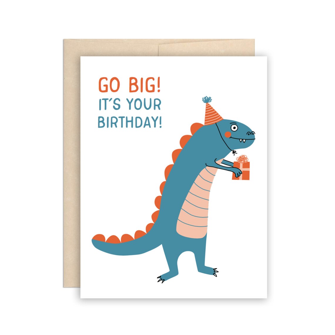 Big Blue Dinosaur Birthday Greeting Card Cute Dinosaur Card - Etsy